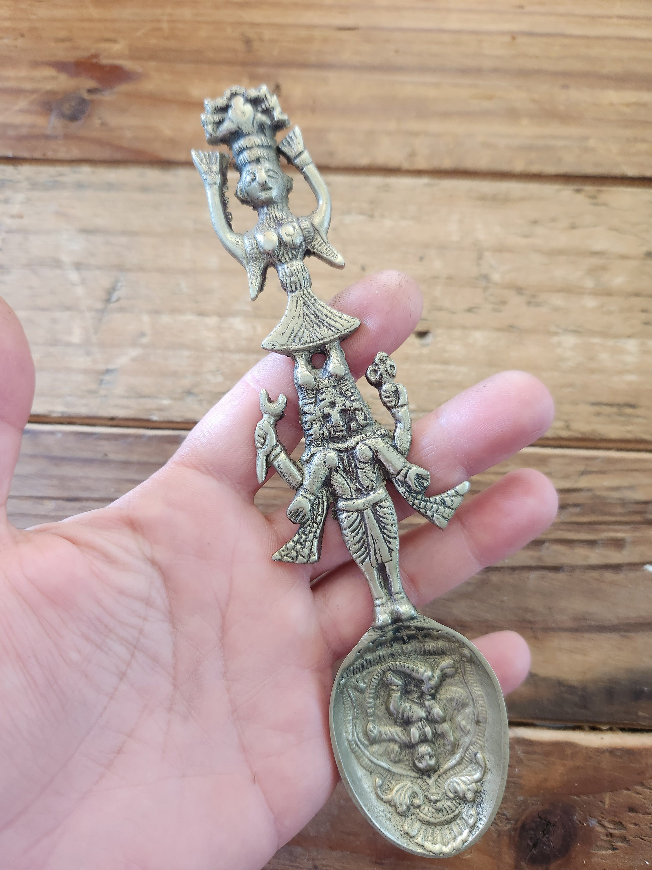 Vintage Hindu Holy Water Ritual Krishna Goddess Brass Spoon - Etsy