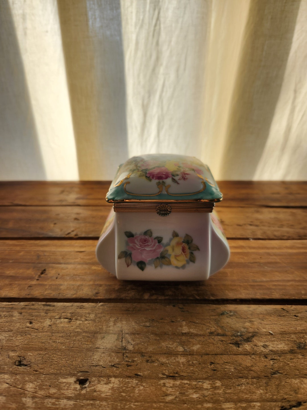 Vintage Porcelain Floral Rose Hinge Lidded Trinket Box - Etsy
