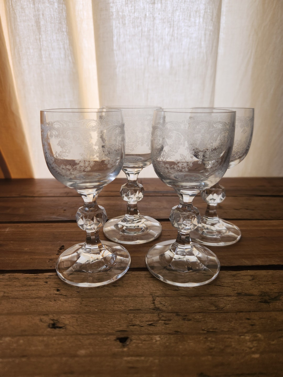 Vintage Set of 4 Bohemia Cascade Lead Crystal Etched Cordial Liquor ...