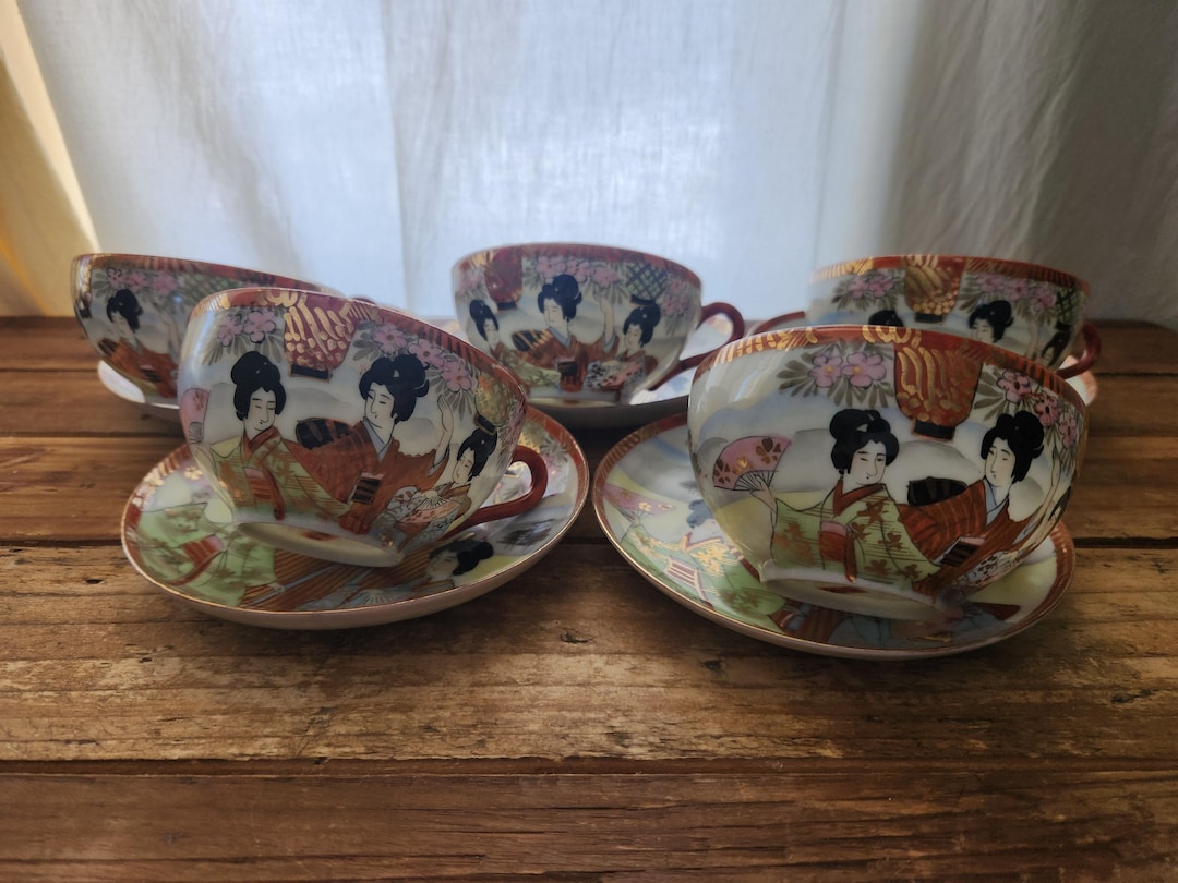 Antique Egg Shell Porcelain Geisha Girl Tea Cup & Saucer Set of 5 - Etsy