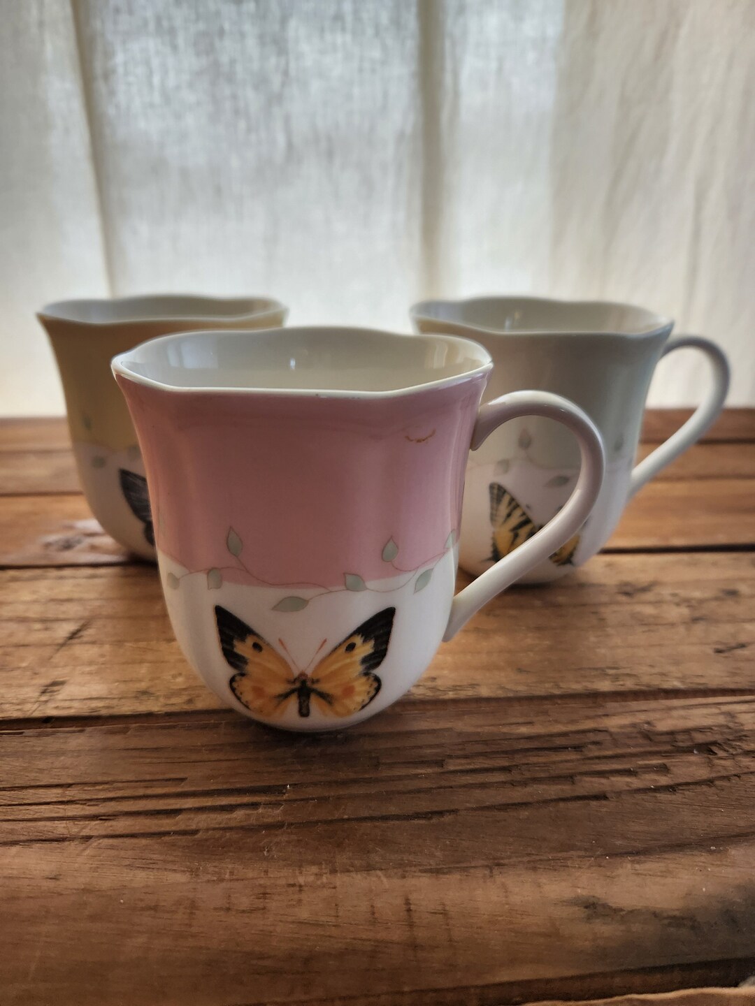 Set of 3 Vintage Porcelain Lenox Pastel Butterfly Meadow Coffee Mugs - Etsy