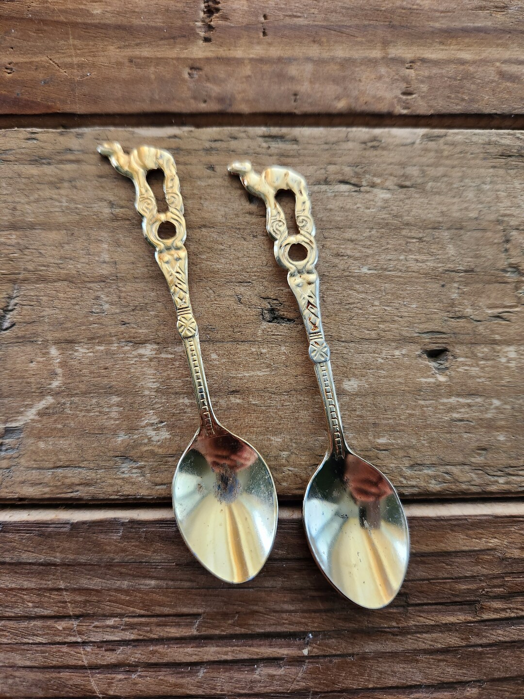 Vintage Set of 2 Gold Plated Camel Souvenir Collector Spoons - Etsy
