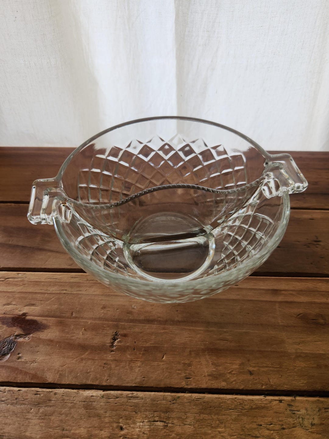 Vintage Clear Glass Diamond Textured Divided Serving Bowl - Etsy