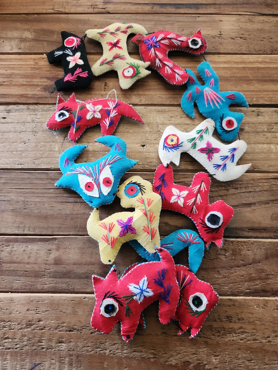 Colorful Vintage Boho Decor Chinese Zodiac Hand Embroidered Folk Art ...