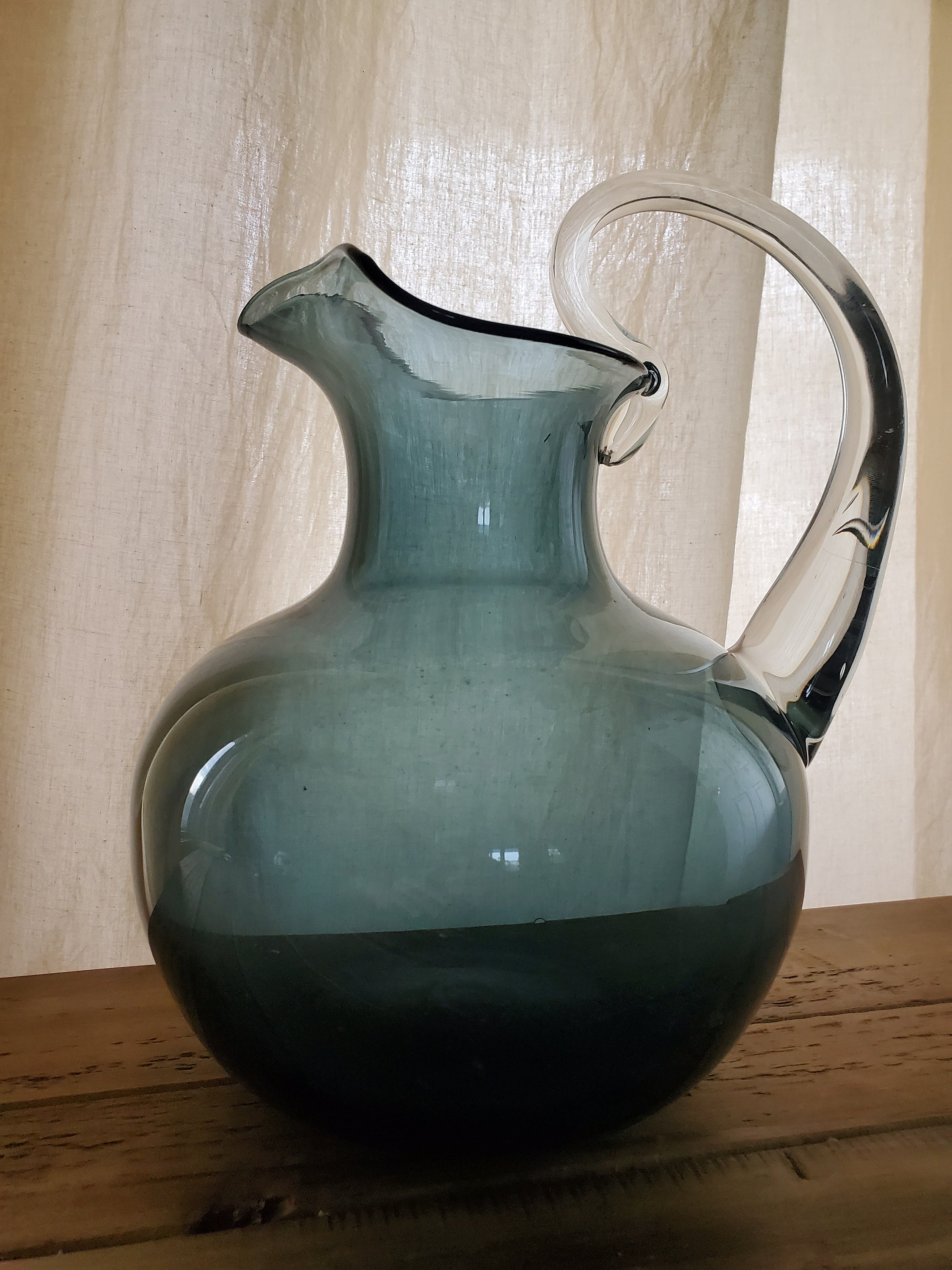 Blenko Wayne Blown Glass Large Gray Hour Glass Pitcher - Etsy