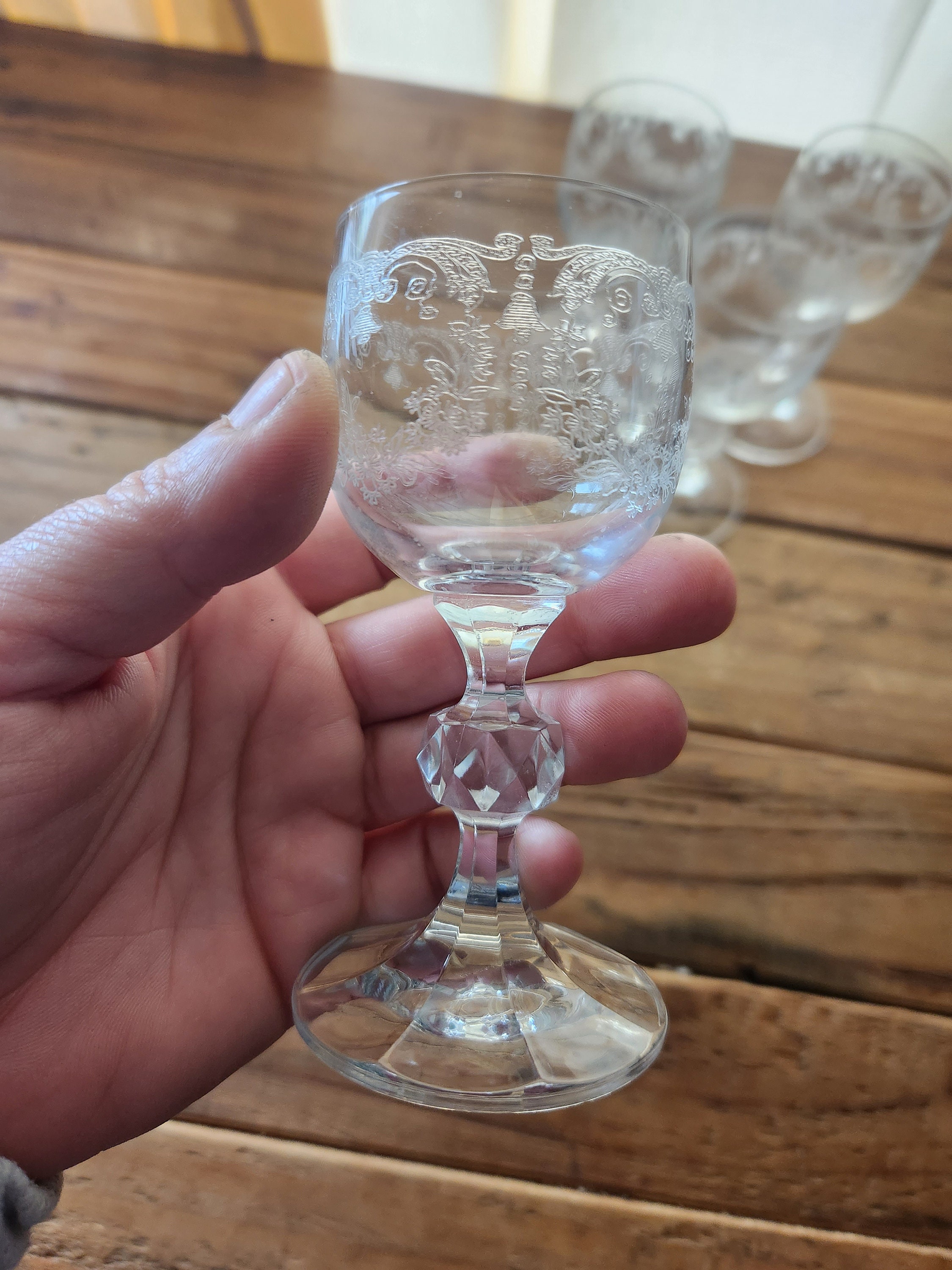 Vintage Set of 4 Bohemia Cascade Lead Crystal Etched Cordial Liquor ...