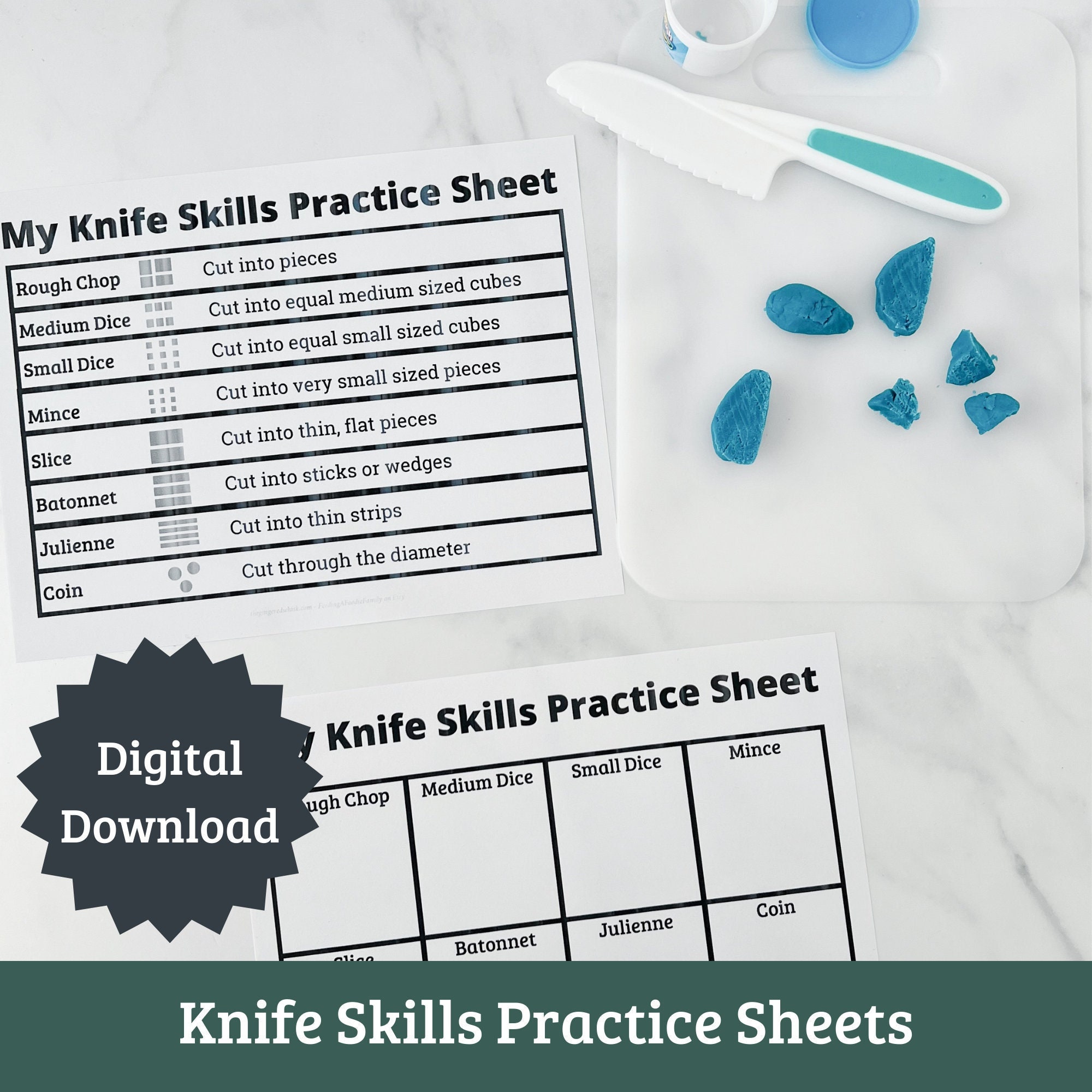 Culinary Knife Skills Practice Sheets, Cooking Play-dough Mats - Etsy