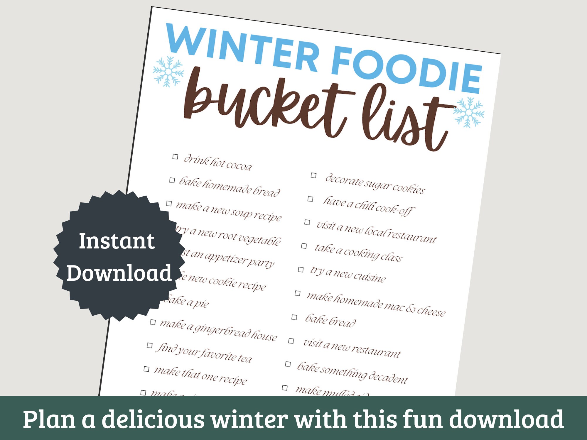 Winter Foodie Bucket List Printable - Etsy