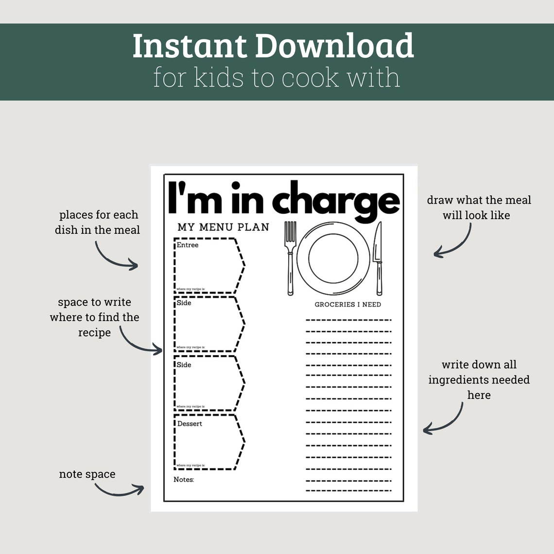 Kids Menu Planning Worksheet, Printable Download Meal Plan - Etsy