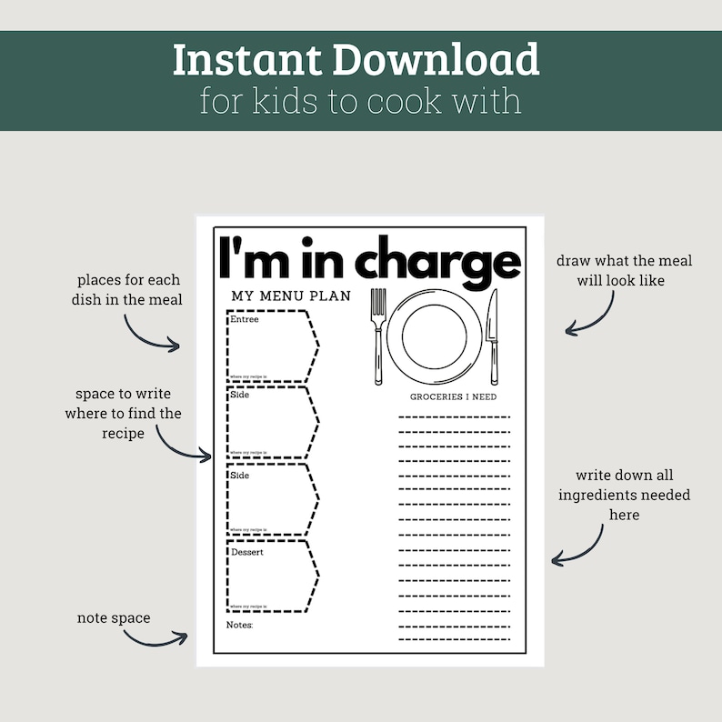 Kids Menu Planning Worksheet, Printable Download Meal Plan - Etsy