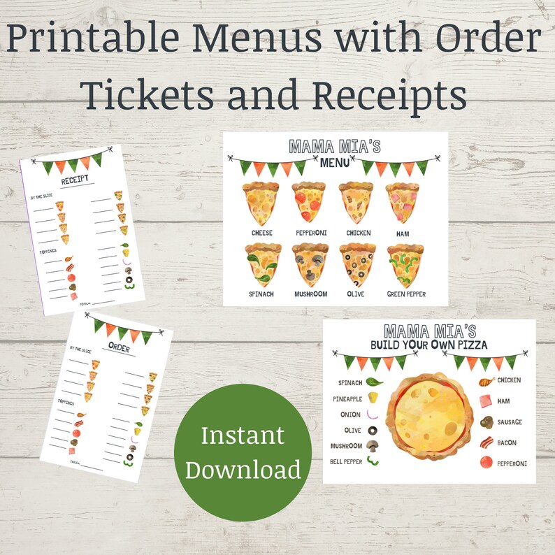 Pretend Play Pizza Shop Printable, Dramatic Play Food, Preschool or ...