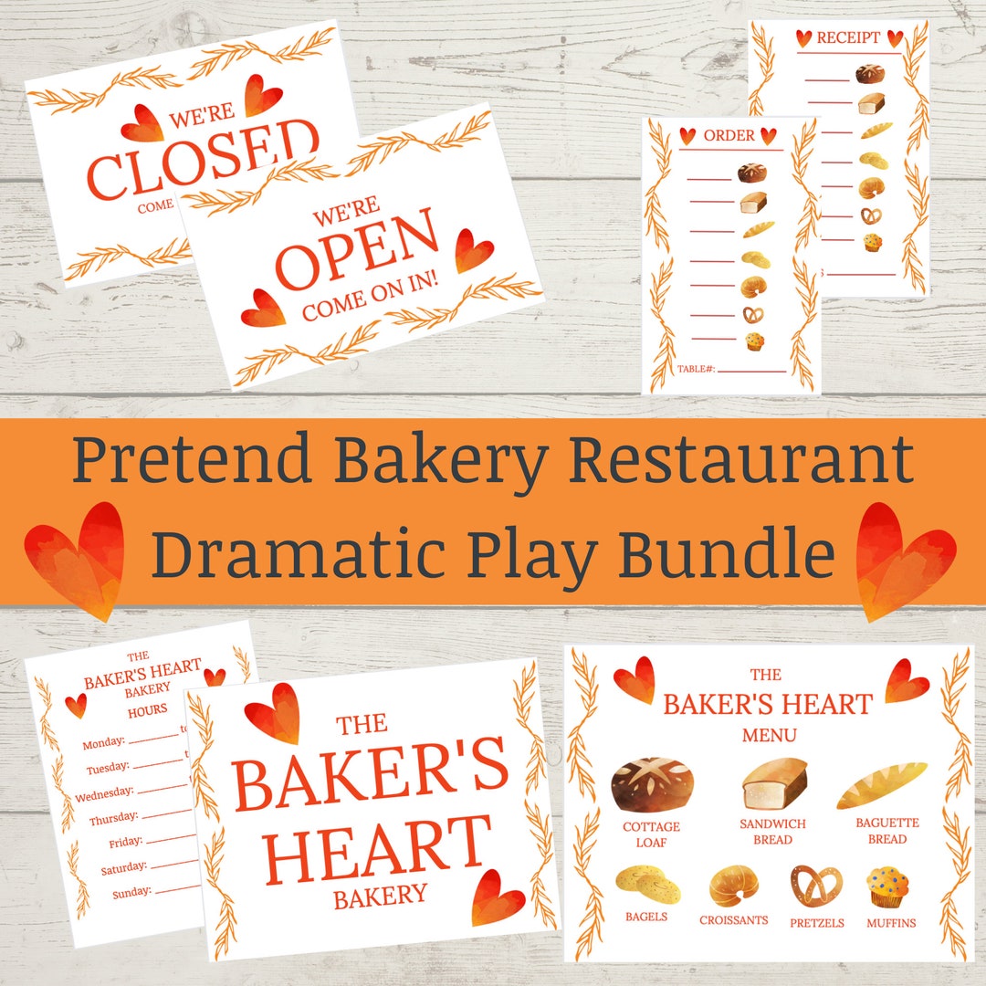 Dramatic Play Bakery Restaurant, Pretend Play Printable Menu ...