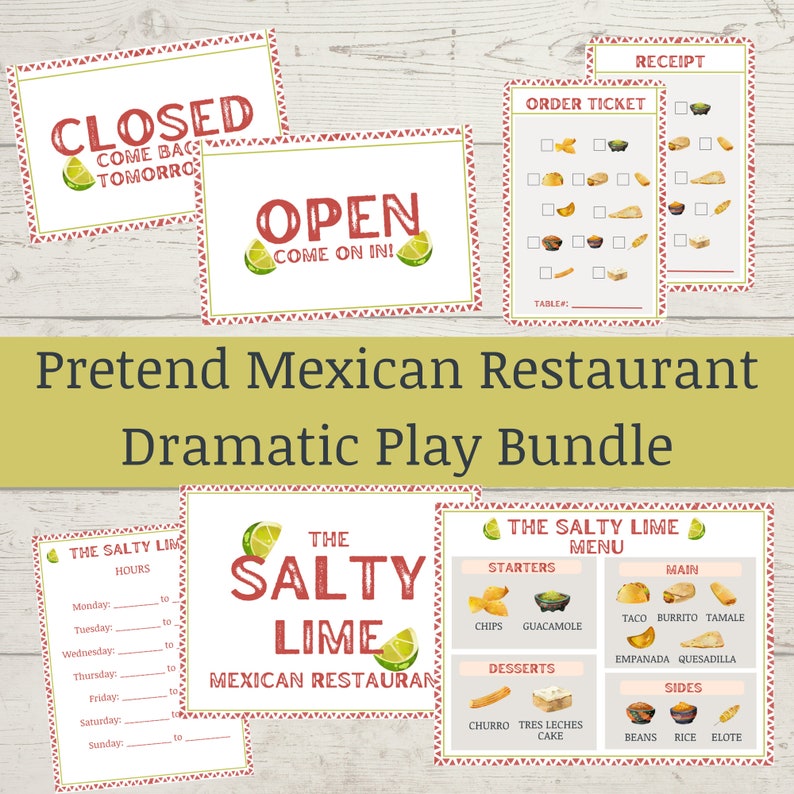Pretend Play Mexican Restaurant Printable, Dramatic Play Food ...