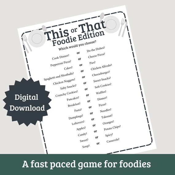 This or That Foodie Party Game Instant Download Printable - Etsy