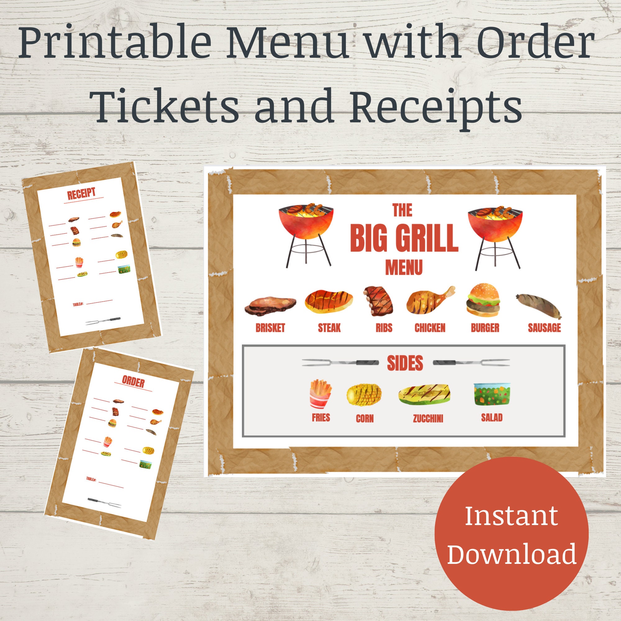 Dramatic Play BBQ Restaurant, Pretend Play Printable Menu, Kindergarten ...