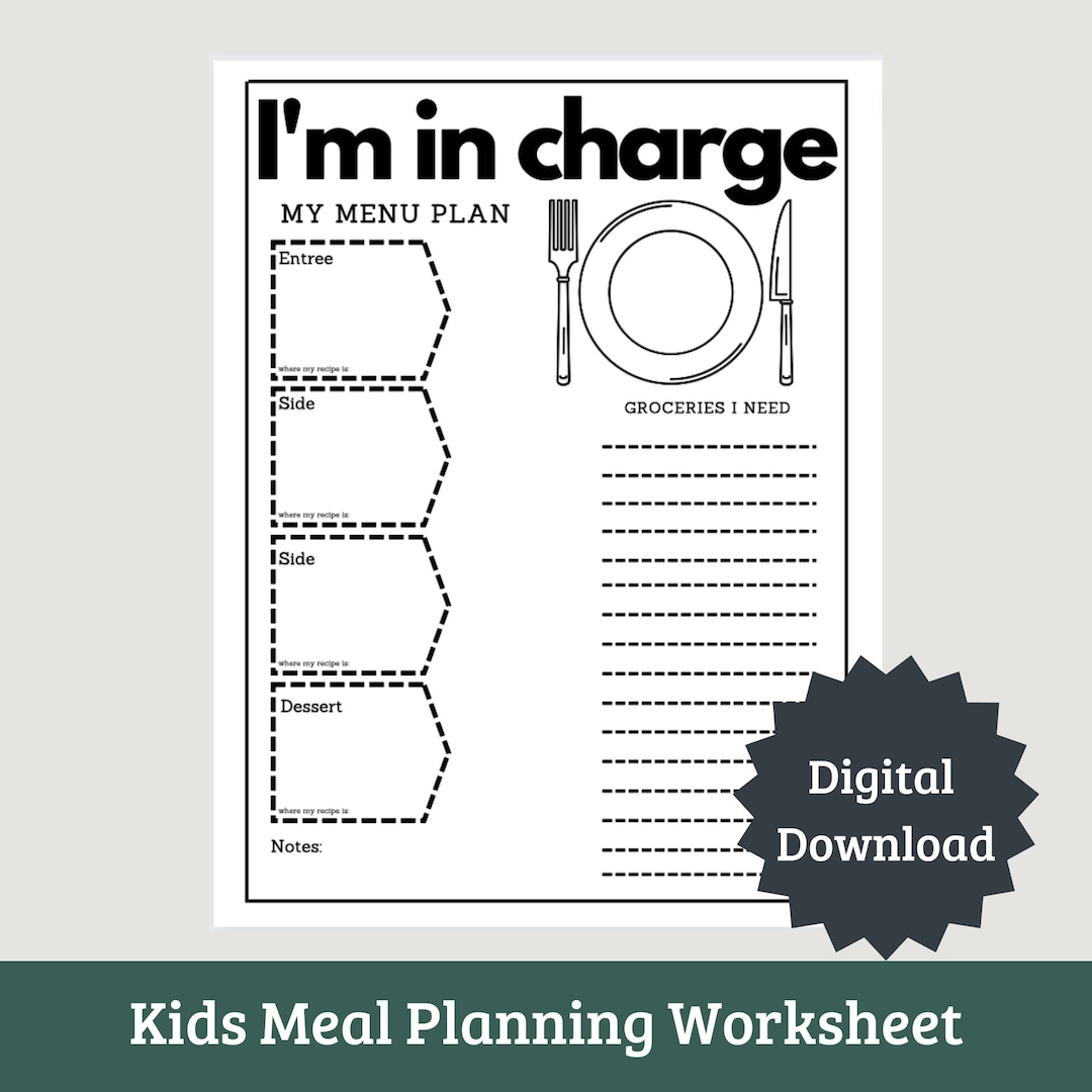 Kids Menu Planning Worksheet, Printable Download Meal Plan - Etsy