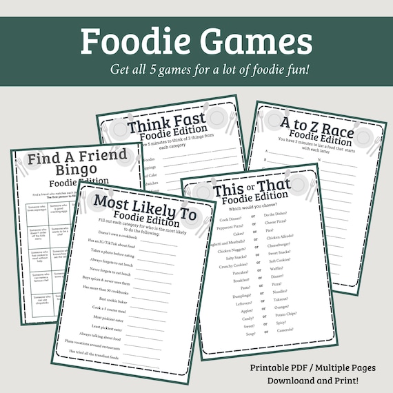 Foodie Game Bundle Pack Party Games Instant Download - Etsy