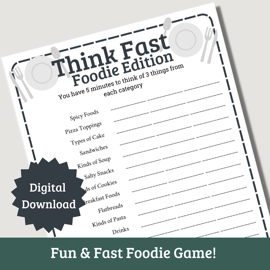 Think Fast Foodie Game, Instant Download Printable Activity - Etsy