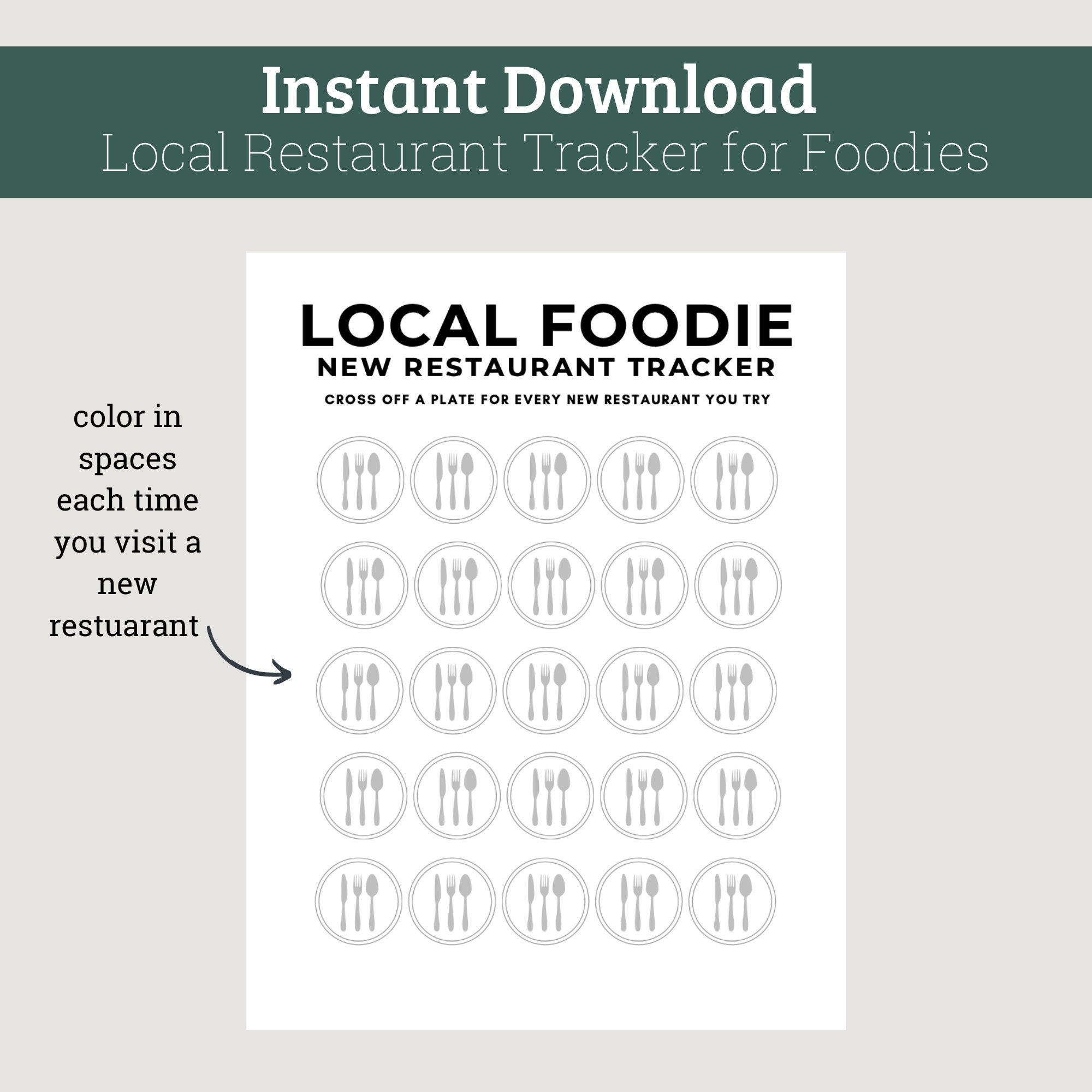 Restaurant Tracker, Local Foodie, Try New Foods, Goals Worksheet - Etsy
