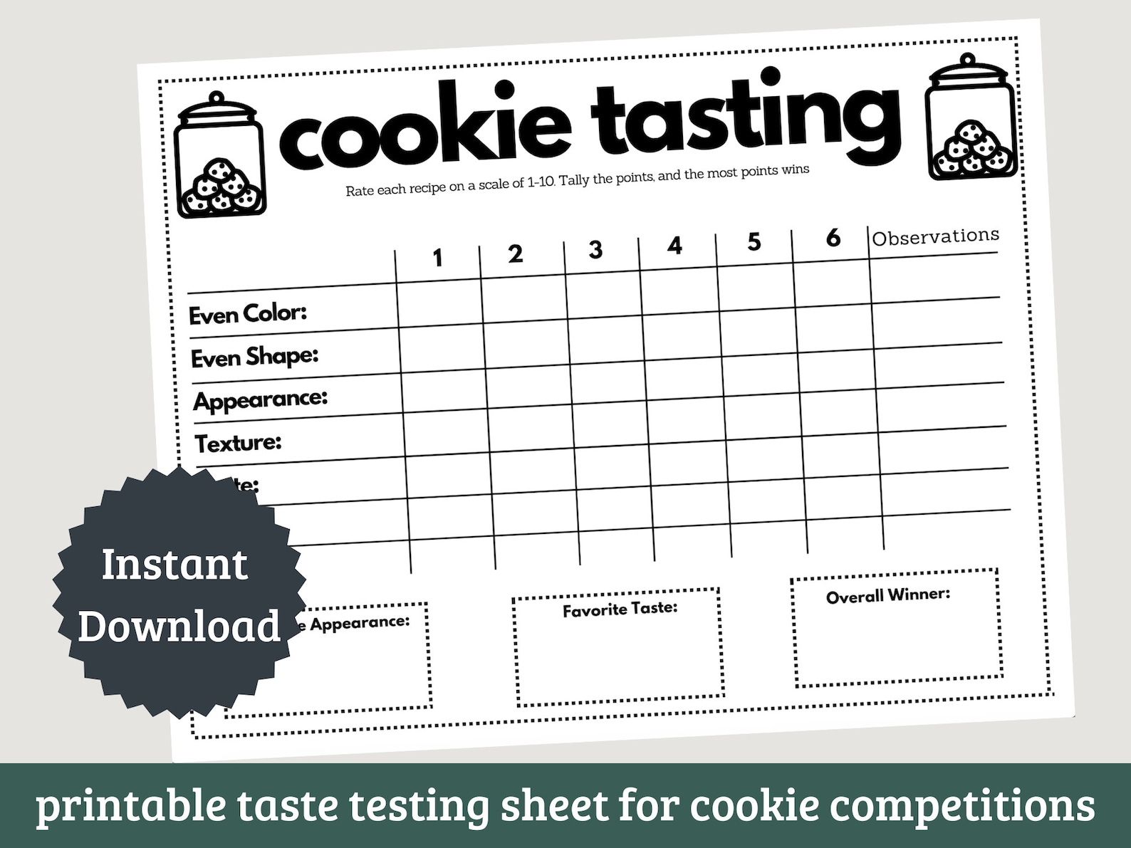 Cookie Taste Testing Sheet for Cookie Competitions, Baking Competitions ...