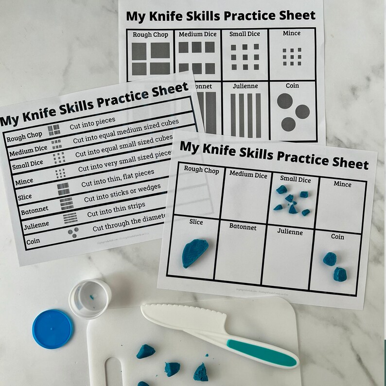 Culinary Knife Skills Practice Sheets, Cooking Play-dough Mats - Etsy