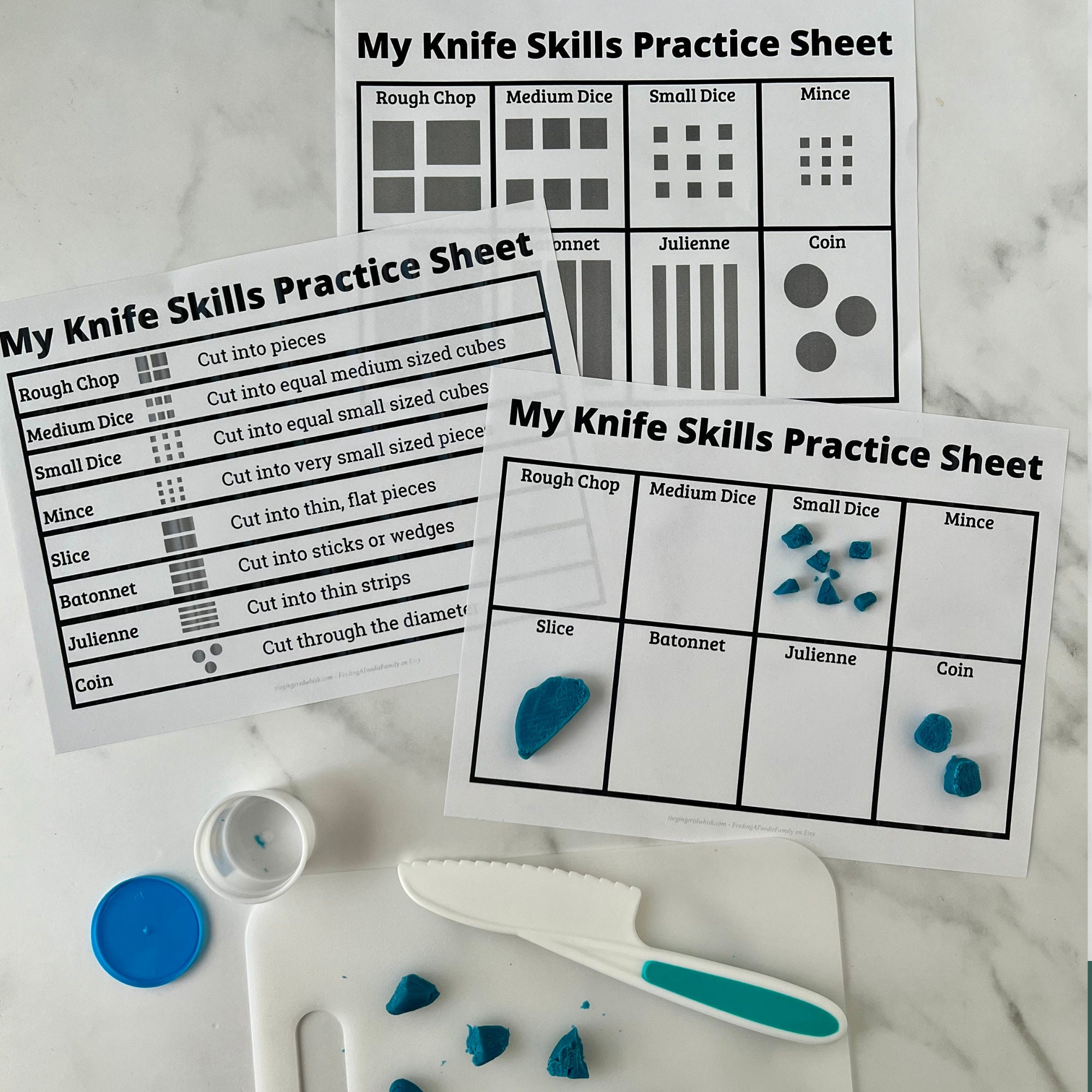 Culinary Knife Skills Practice Sheets, Cooking Play-dough Mats - Etsy