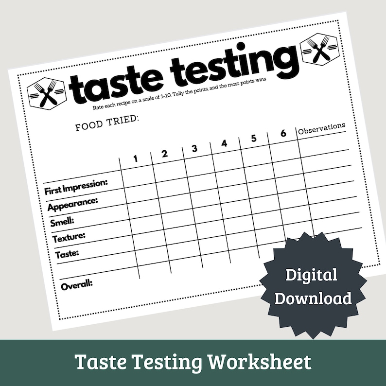 Taste Testing Printable for Cooking Competitions and Tasting Activities ...