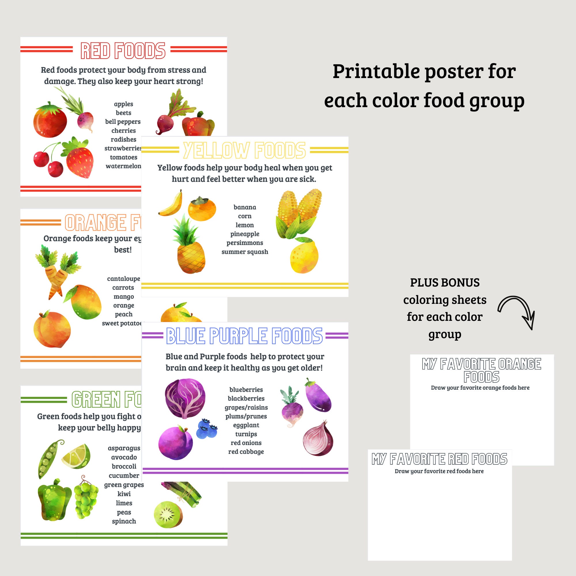 Eat the Rainbow Food Tracker, Printable Chart, Preschool and ...