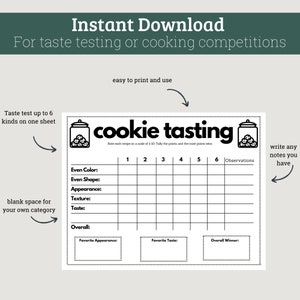 Cookie Taste Testing Sheet for Cookie Competitions, Baking Competitions ...