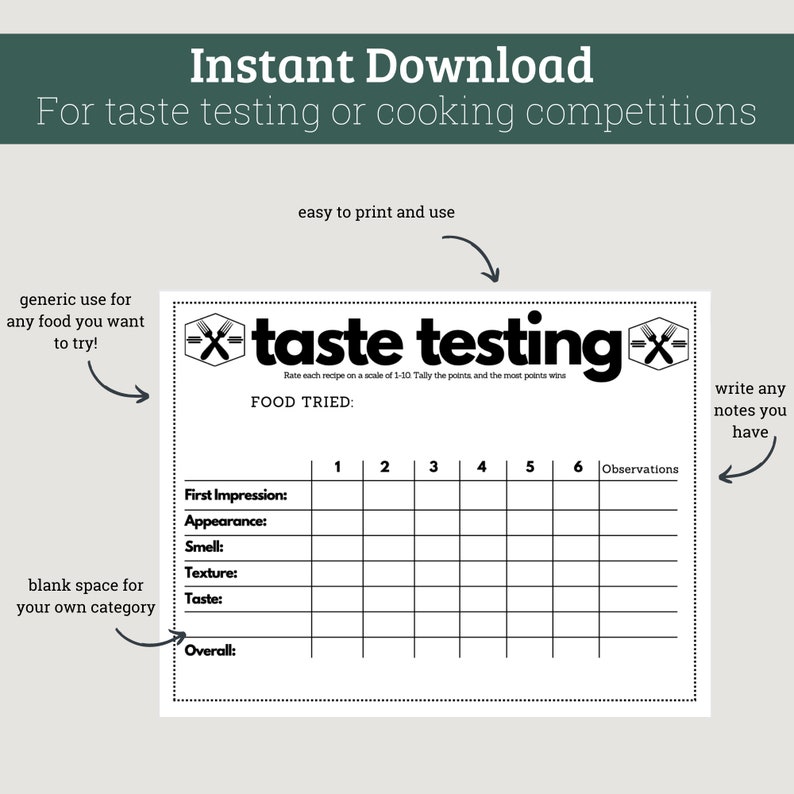 Taste Testing Printable for Cooking Competitions and Tasting Activities ... Taste Testing Printable for Cooking Competitions and Tasting Activities ...