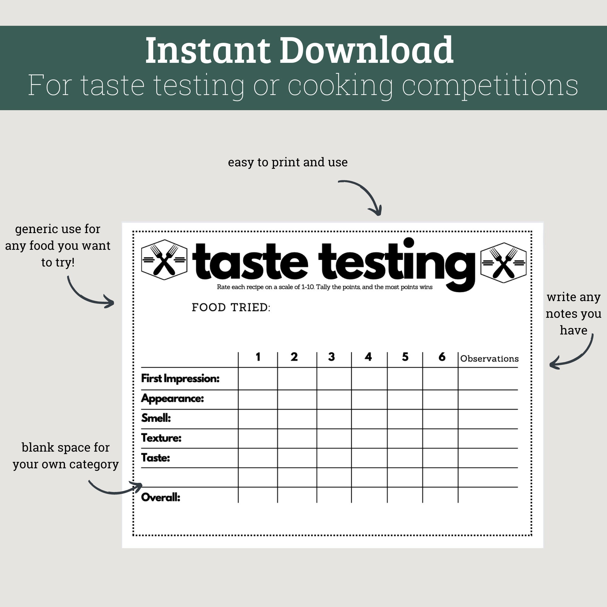 Taste Testing Printable for Cooking Competitions and Tasting Activities ...