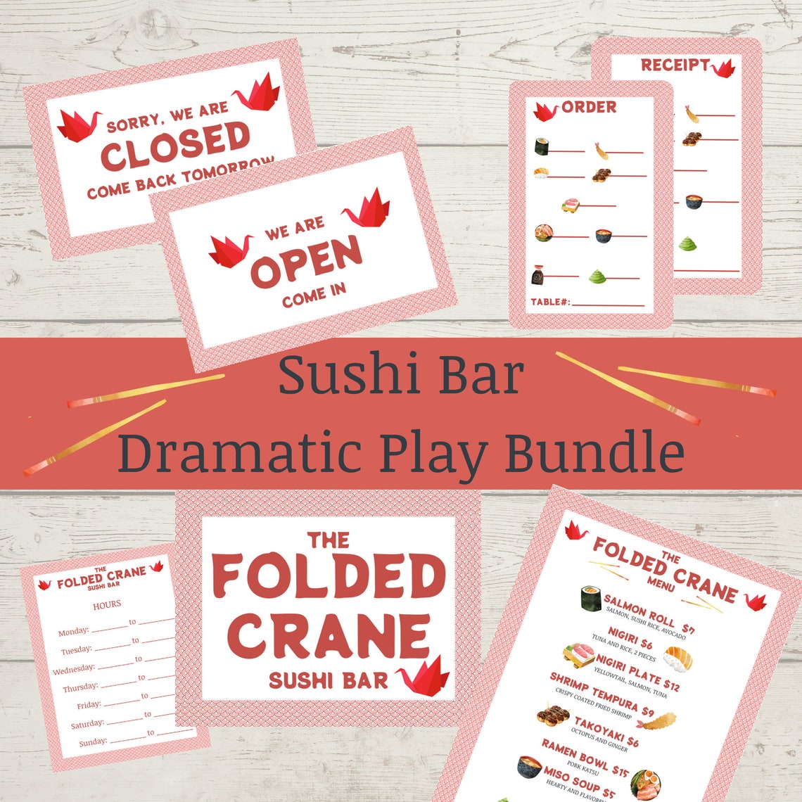 Dramatic Play Sushi Bar Restaurant, Printable Pretend Menu, Preschool ...