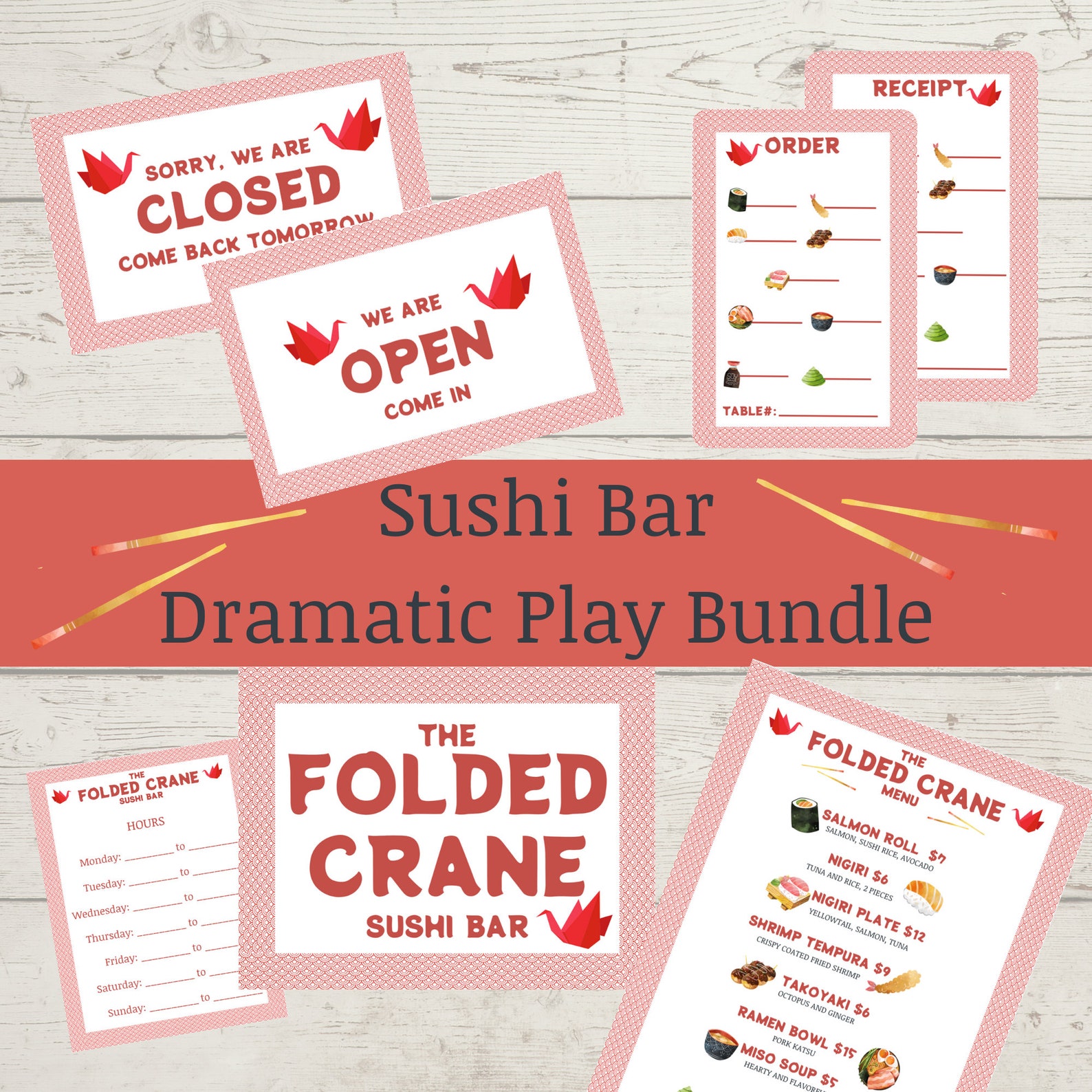 Dramatic Play Sushi Bar Restaurant, Printable Pretend Menu, Preschool ...
