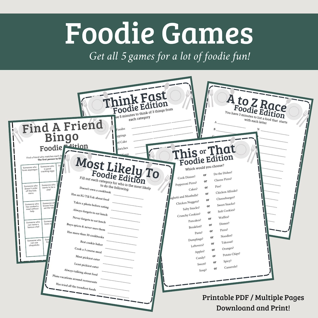 Foodie Game Bundle Pack, Party Games, Instant Download Printable - Etsy