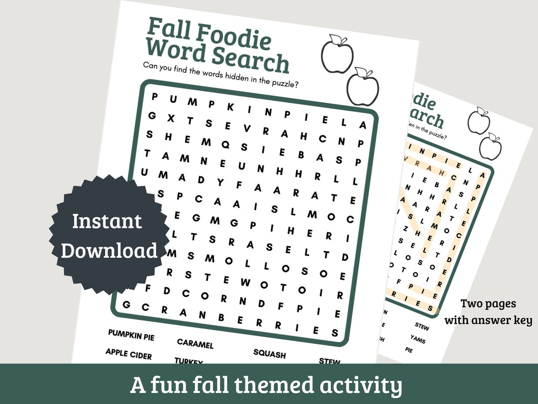 Fall Food Word Search, Printable Activity - Etsy