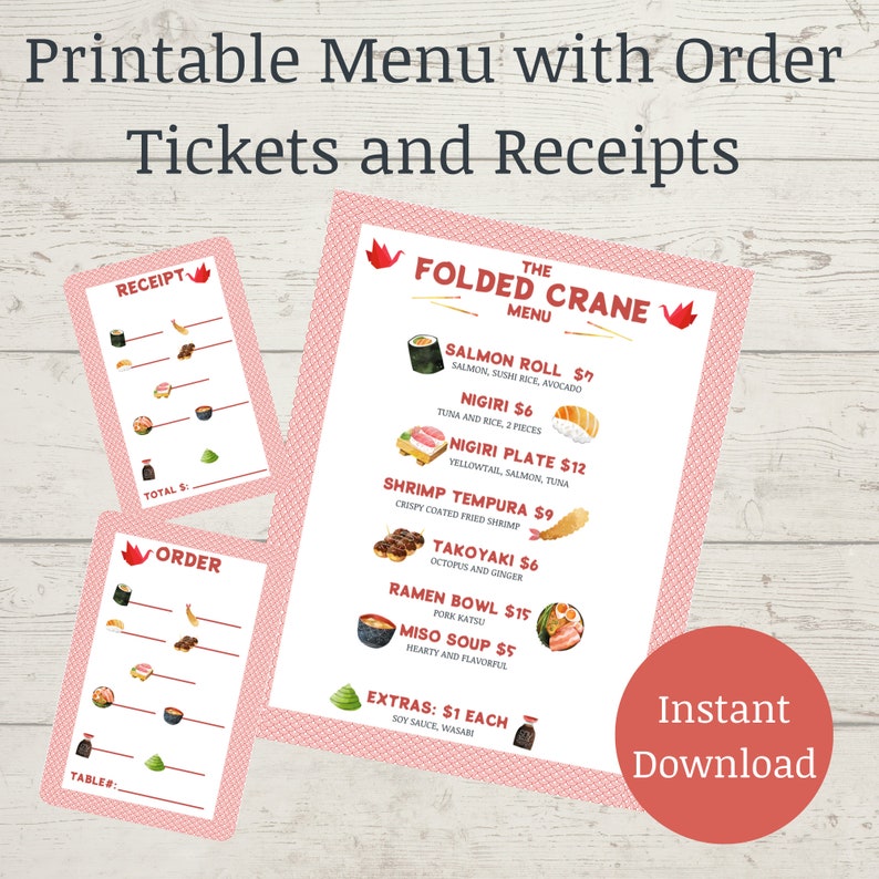 Dramatic Play Sushi Bar Restaurant, Printable Pretend Menu, Preschool ...