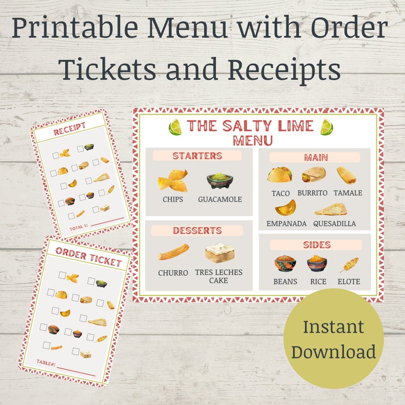 Pretend Play Mexican Restaurant Printable, Dramatic Play Food ...