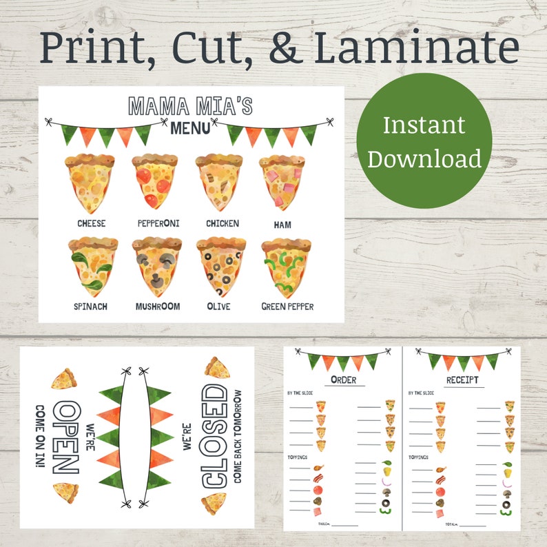 Pretend Play Pizza Shop Printable, Dramatic Play Food, Preschool or ...