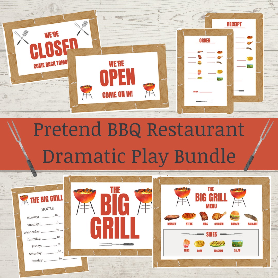 Dramatic Play BBQ Restaurant, Pretend Play Printable Menu, Kindergarten ...