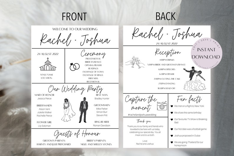 Infographic Wedding Program Template Unique Wedding Day - Etsy Ireland