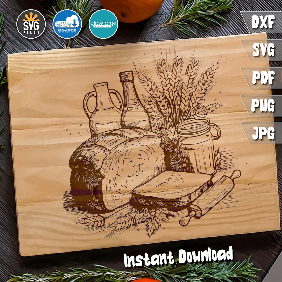 Bread Baking SVG - Sourdough Art for Laser Cutting, Cutting Boards ...