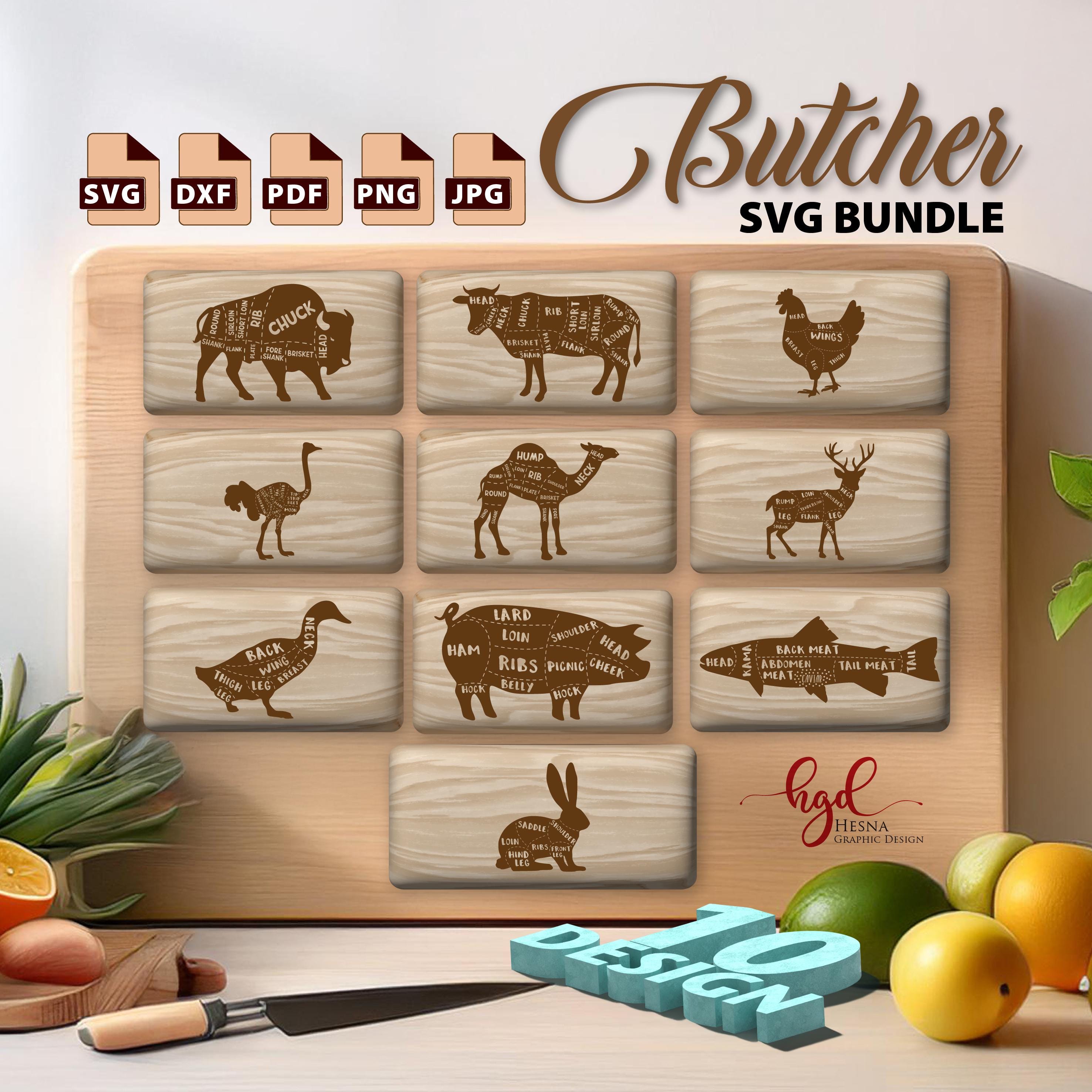 Butcher Diagram SVG Bundle 10 Meat Cut Charts and Animal Cut Guide ...