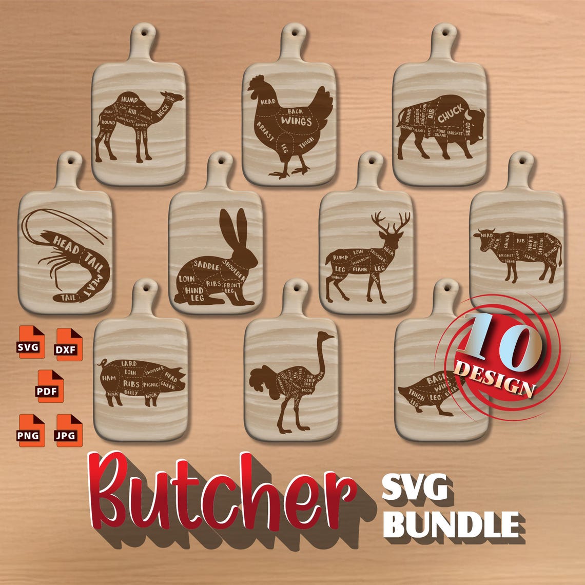 Butcher Diagram SVG Bundle: Meat Cut Charts, Animal Cut Guide (digital ...