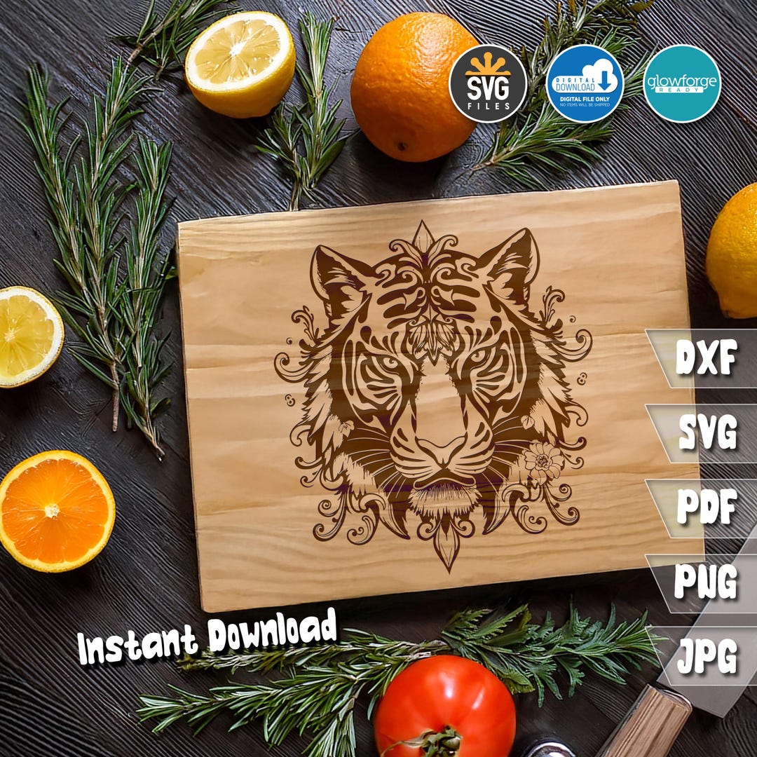 Tiger Mandala SVG - Layered Tiger Face Design for Cutting Board & Apron ...