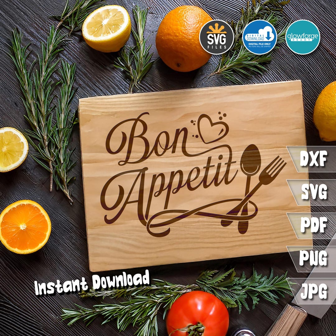 Bon Appétit Cutting Board SVG File: Charcuterie Board Design (digital ...