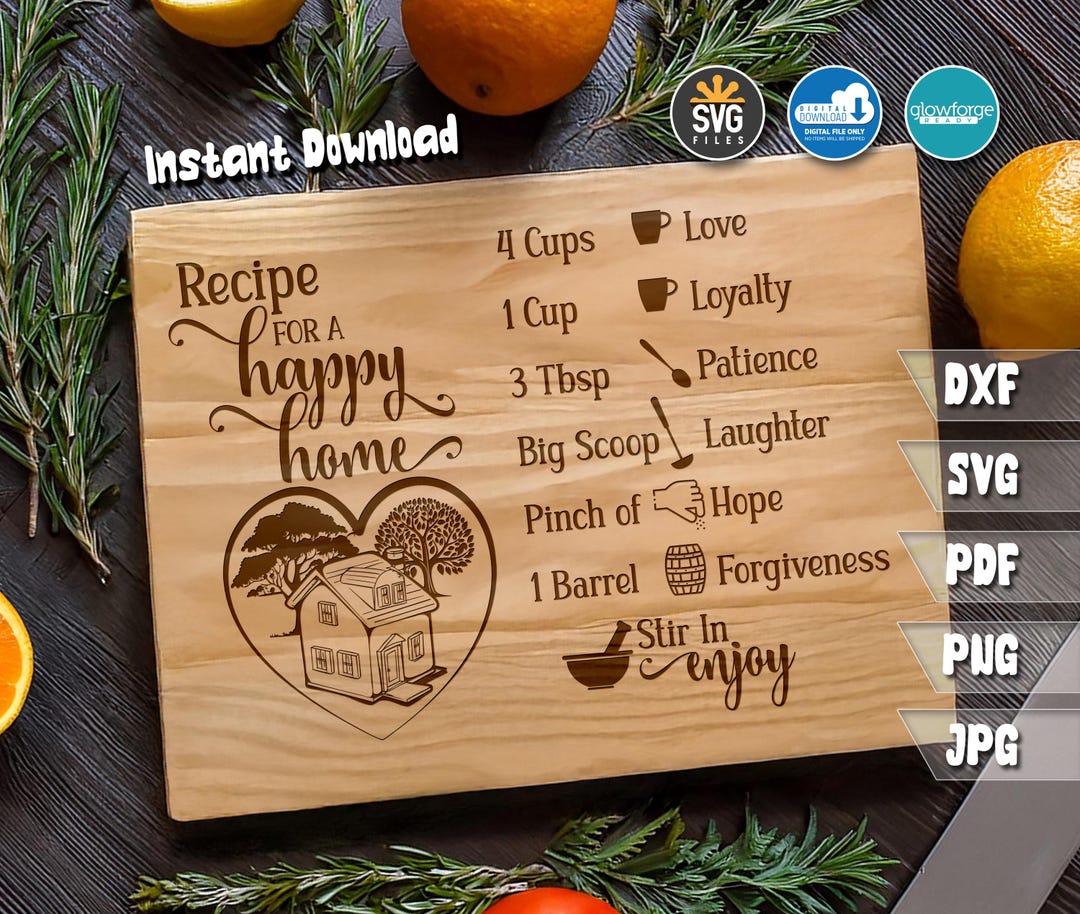 Happy Home Recipe Cutting Board SVG: Kitchen Wall Decal (digital ...