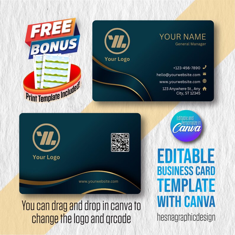 Professional DIY Business Card, Personalized Canva Template, Custom ...