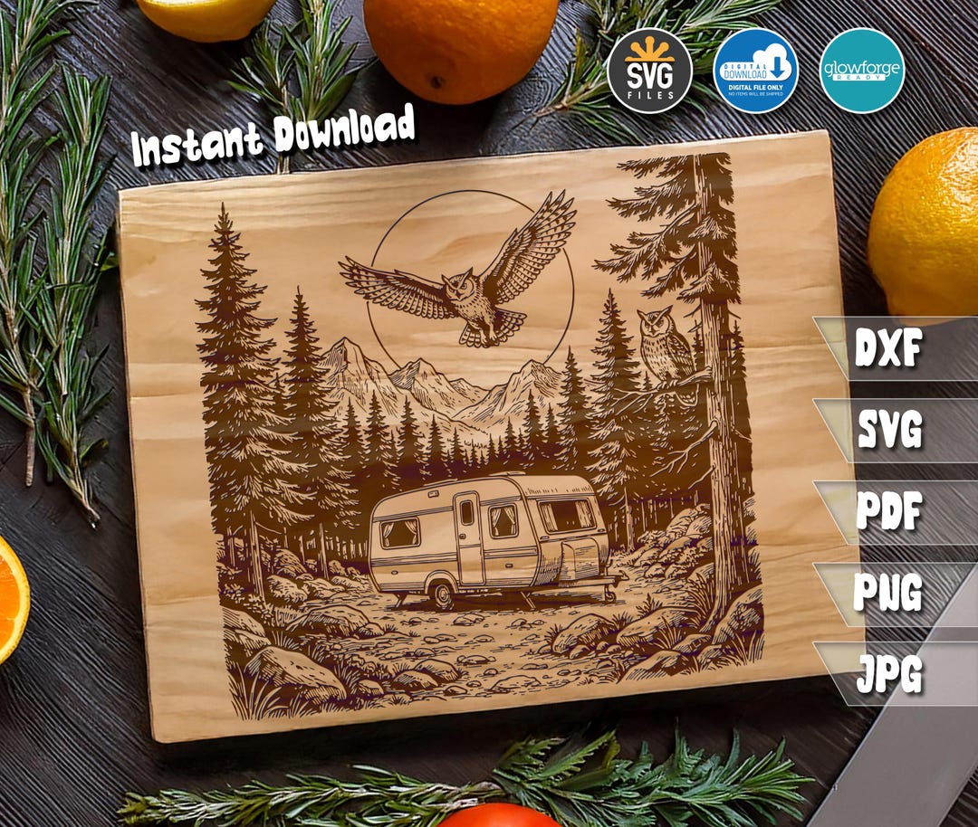Camping Caravan Forest Svg, Vintage Owl Nature Engraving, Rustic ...