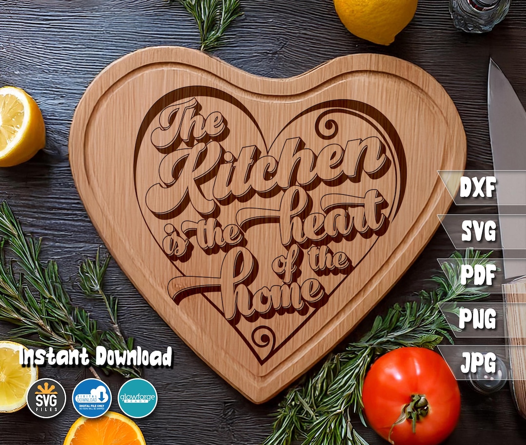 Heart Cutting Board SVG: Kitchen Decor Laser Cut Files (digital ...