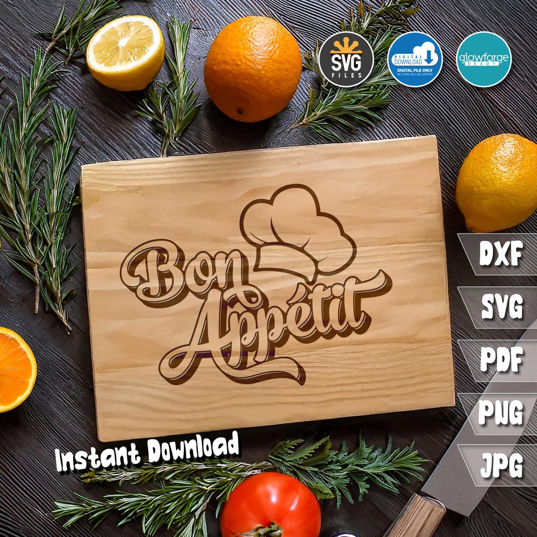 Chic Bon Appetit Design SVG File for Laser Cutting Board, Charcuterie ...